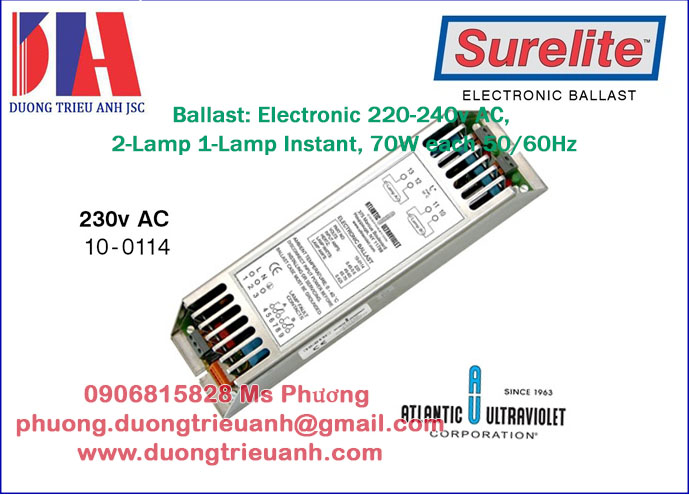 Ballast 220-240v AC Surelite, 2-Lamp 1-Lamp Instant, 70W each 50/60Hz ...